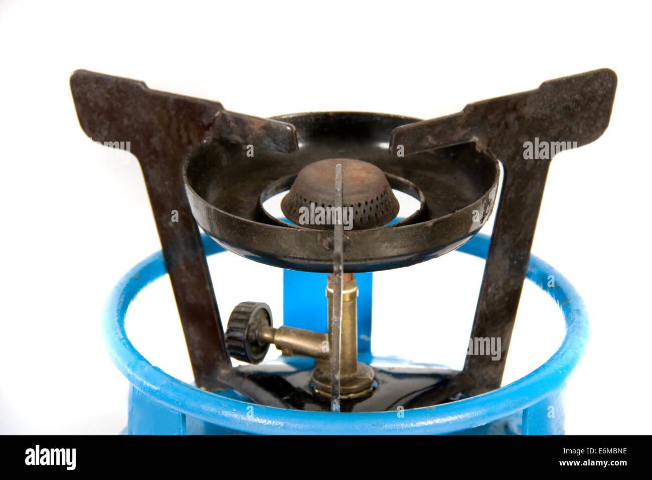 Small blue lpg tube for using in picnic Stock Photo - Alamy