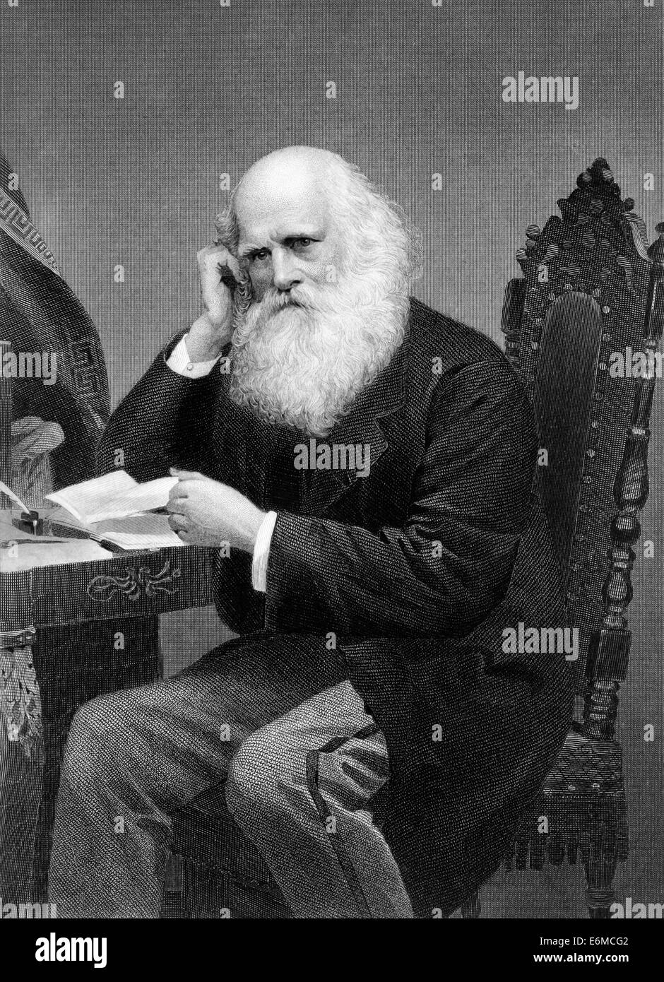 William Cullen Bryant (1794-1878) on engraving from 1873. American ...