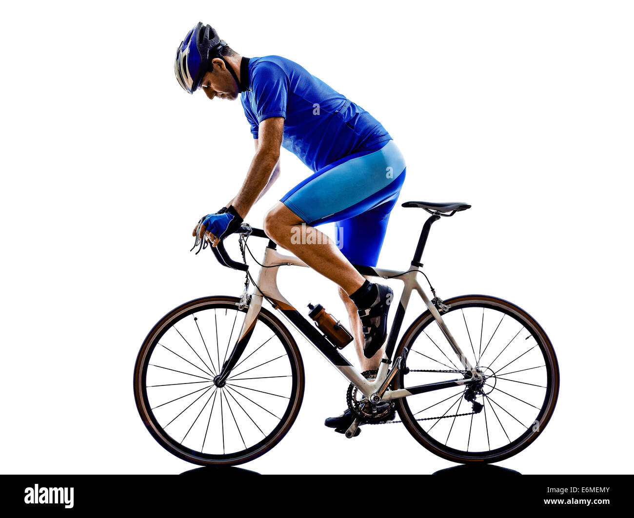 one cyclist road bicycle in silhouette on white background Stock Photo ...