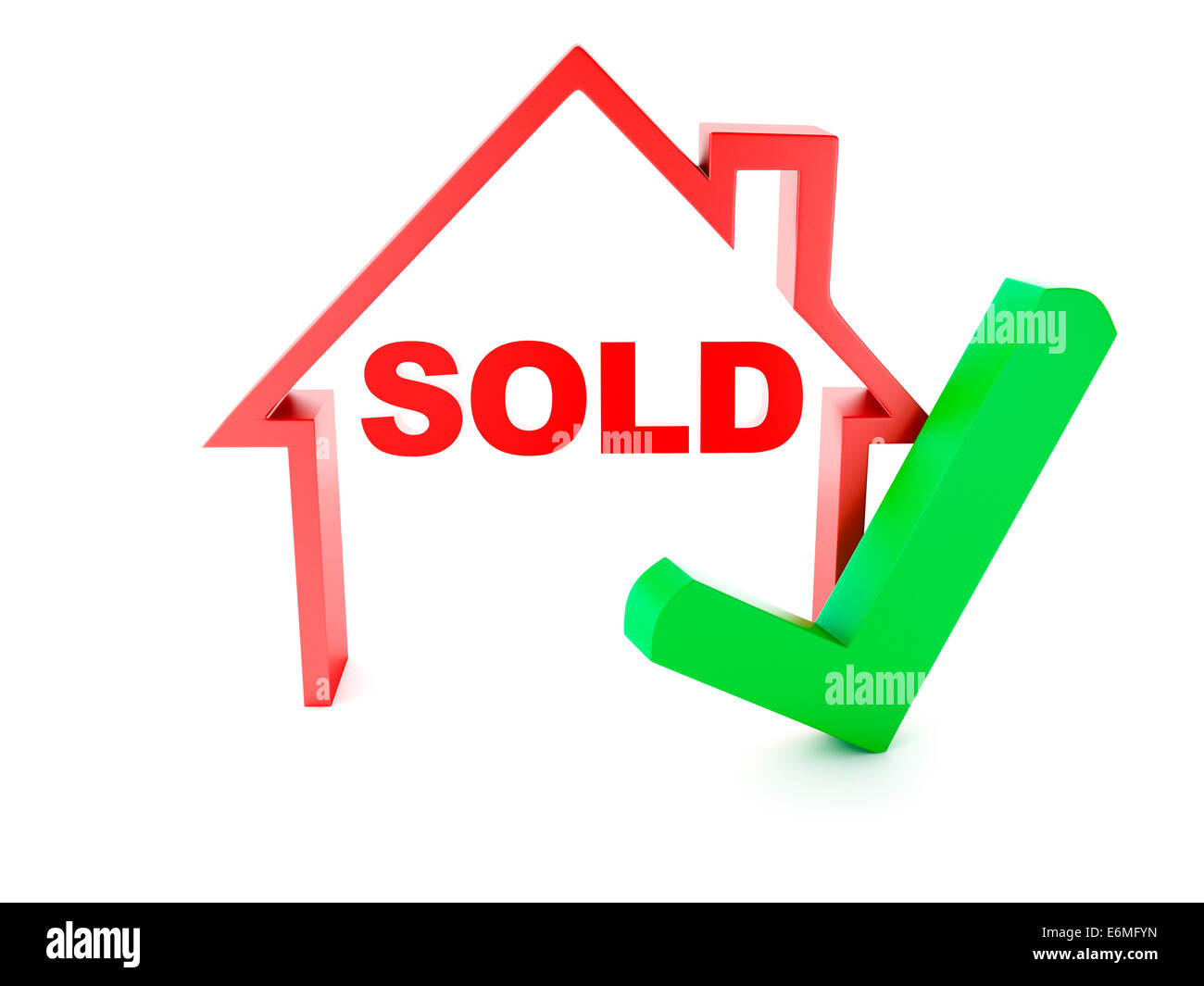 image of sold house and check mark on white background 3d illustration ...