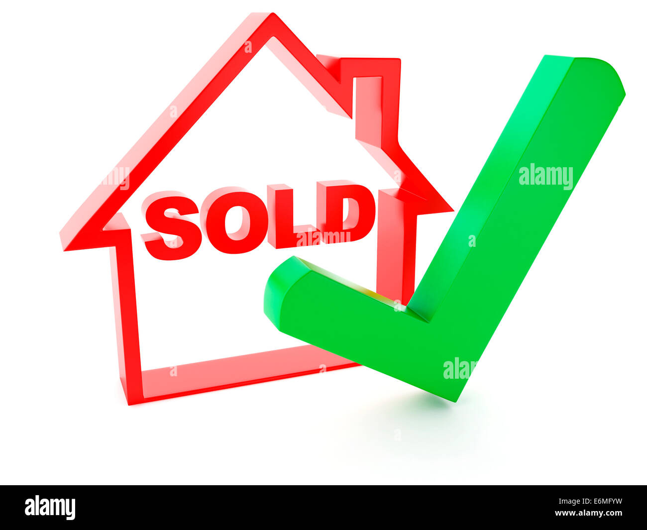 image of sold house and check mark on white background 3d illustration ...