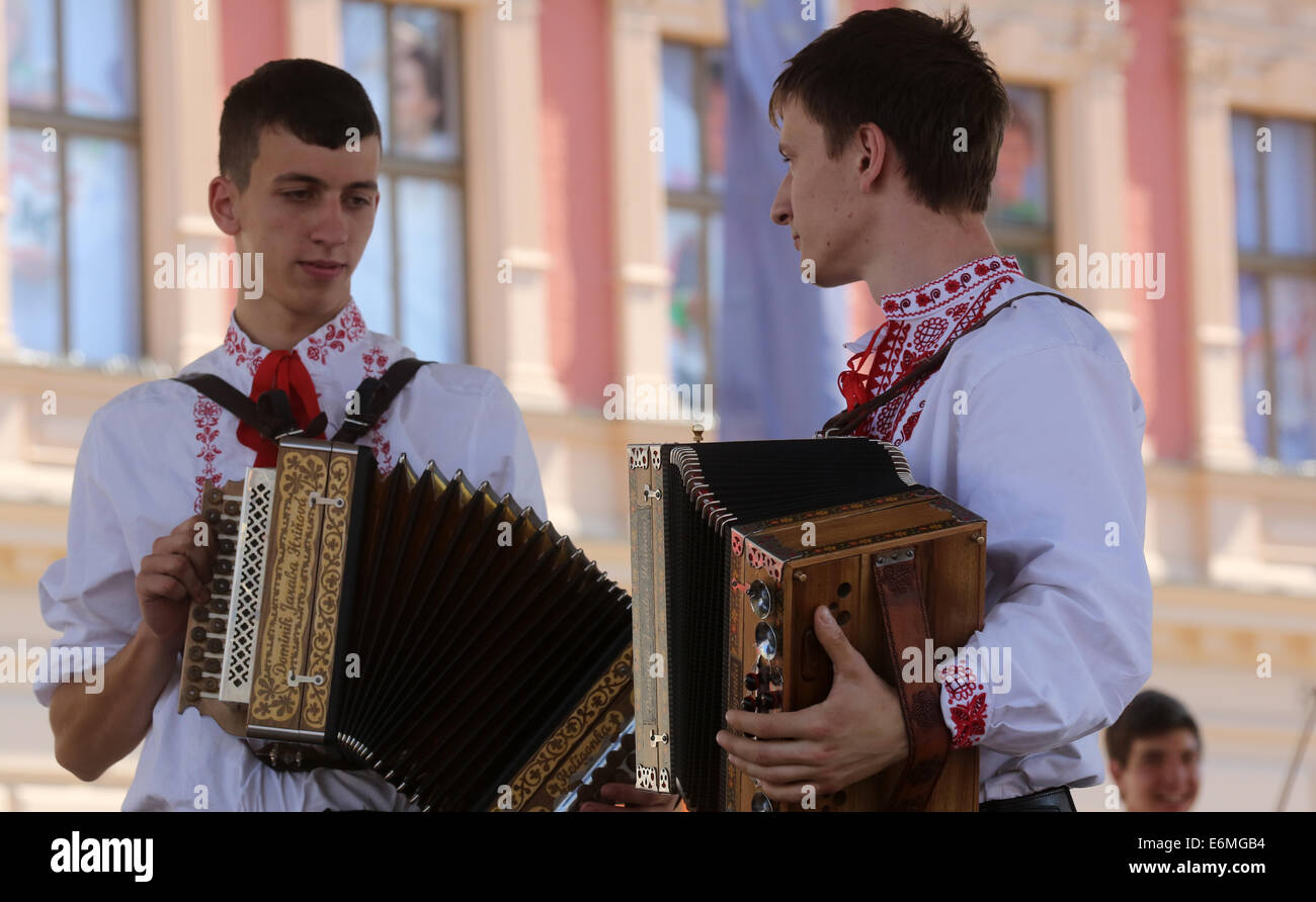 Members of folk group Detva from Slovakia during the 48th International ...