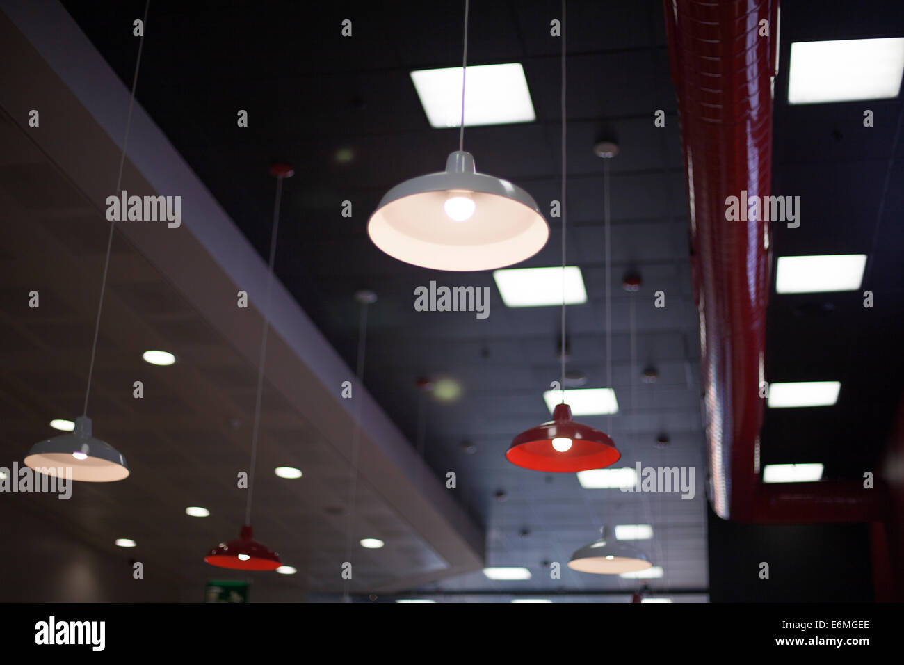 Ceiling lights in FIve Guys restaurant Stock Photo - Alamy