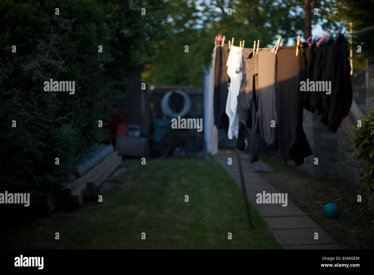 Washing line in garden during summer evening Stock Photo - Alamy