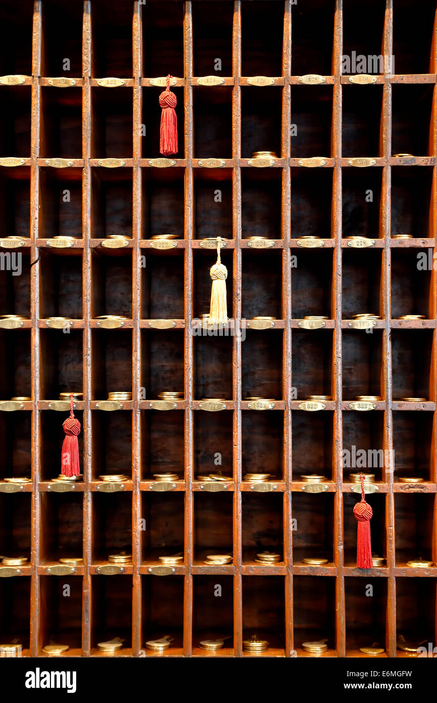 Pigeon holes with keys, historic Hotel Jerome, Aspen, Colorado USA ...