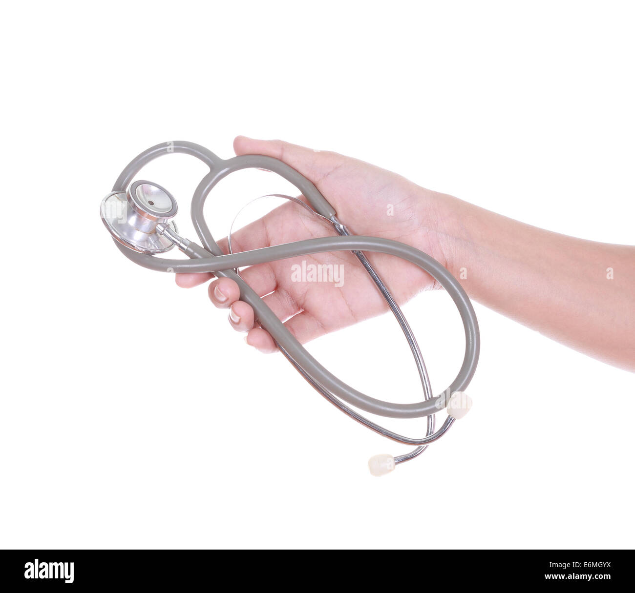hand with stethoscope isolated on white background Stock Photo - Alamy