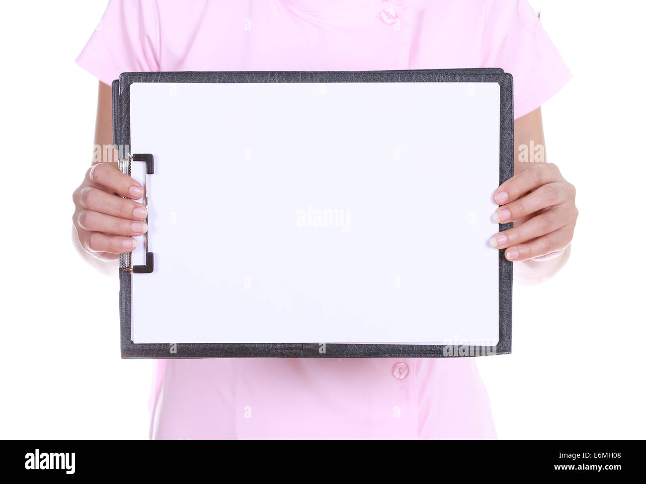 Blank medical clipboard with nurse isolated on white background Stock ...