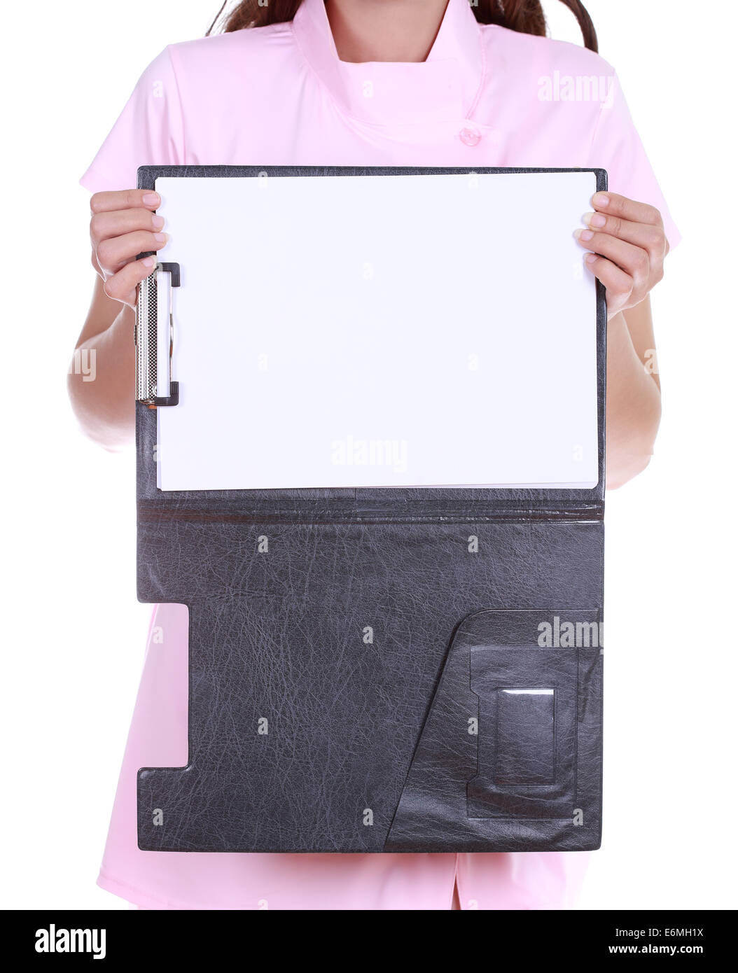 Blank medical clipboard with nurse isolated on white background Stock ...