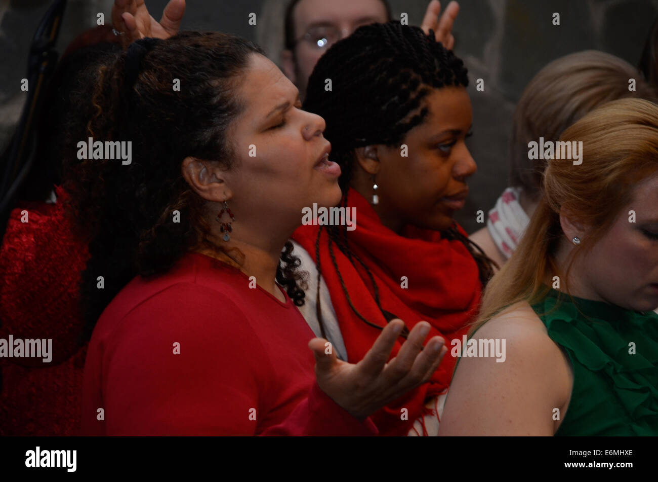 woman praying during church service Stock Photo - Alamy