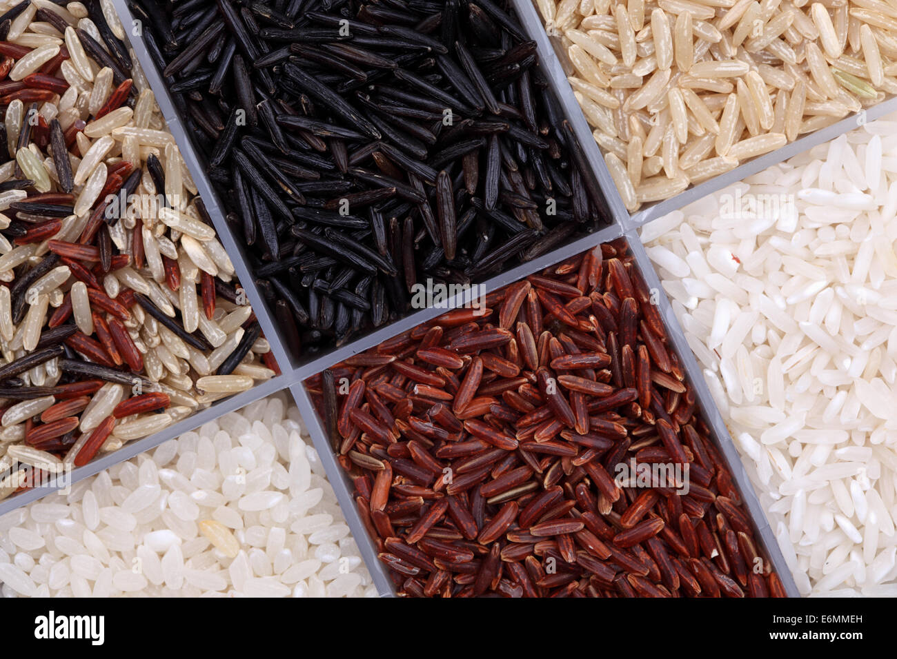 Rice in a containers: White, wild, brown, red, mixed, long rice ...