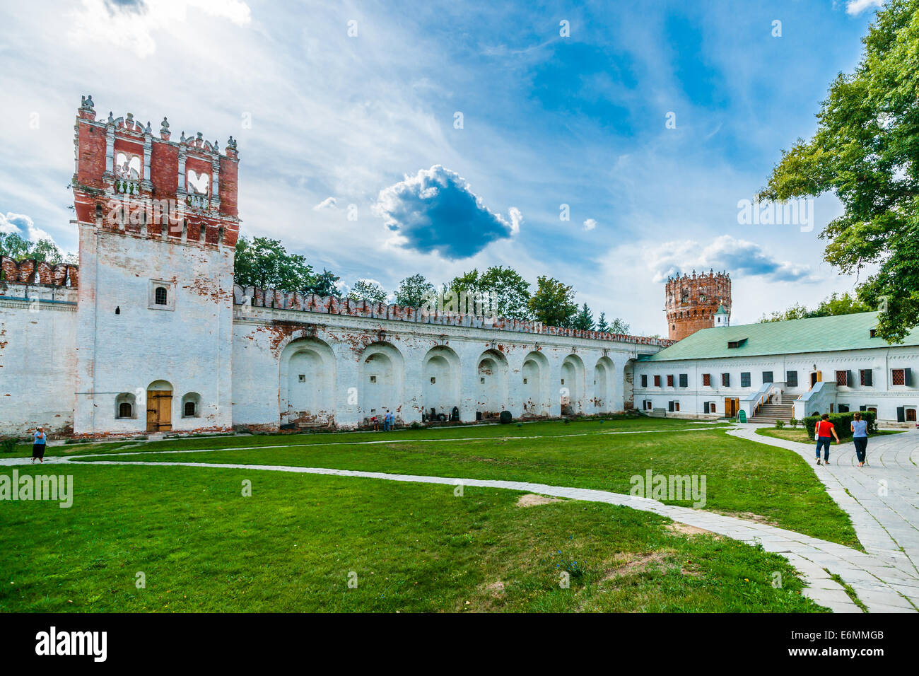 Novodevichy convent of Moscow. Wall, towers and riflemen guard chamber ...