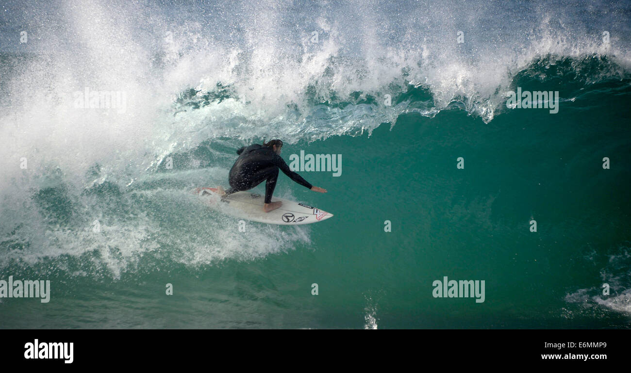 Newport Beach, CA, USA. 26th Aug, 2014. Surfers take on the 8-10 foot ...