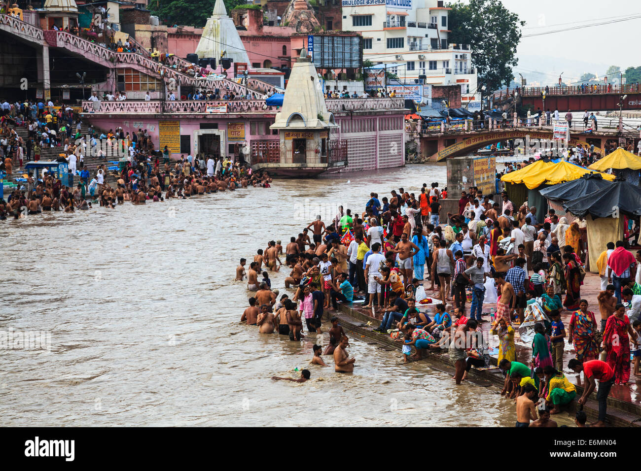 HARIDWAR, INDIA - AUGUST 16 : Hindu pilgrims visit the holy city of ...