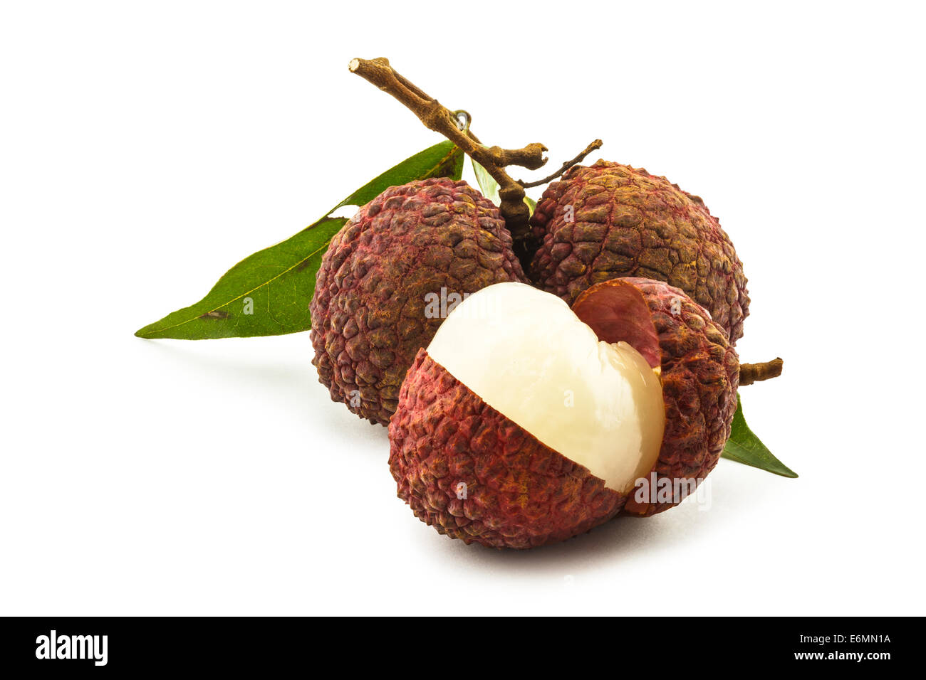 Ripe lychee on white background Stock Photo - Alamy