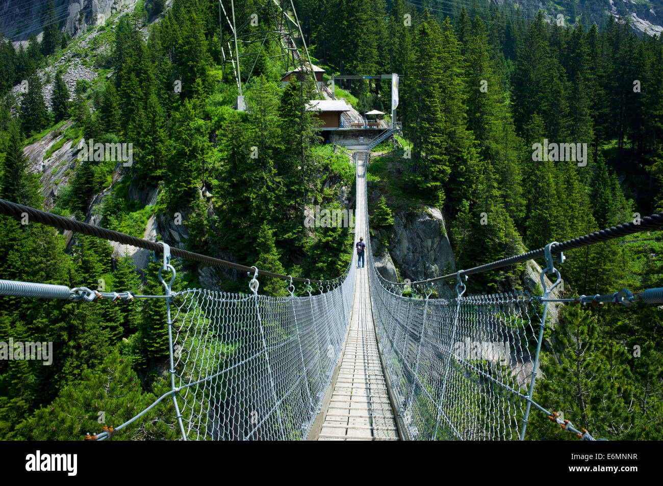Suspension bridge, Handegg – Gelmerbahn funicular railway, Grimselwelt ...