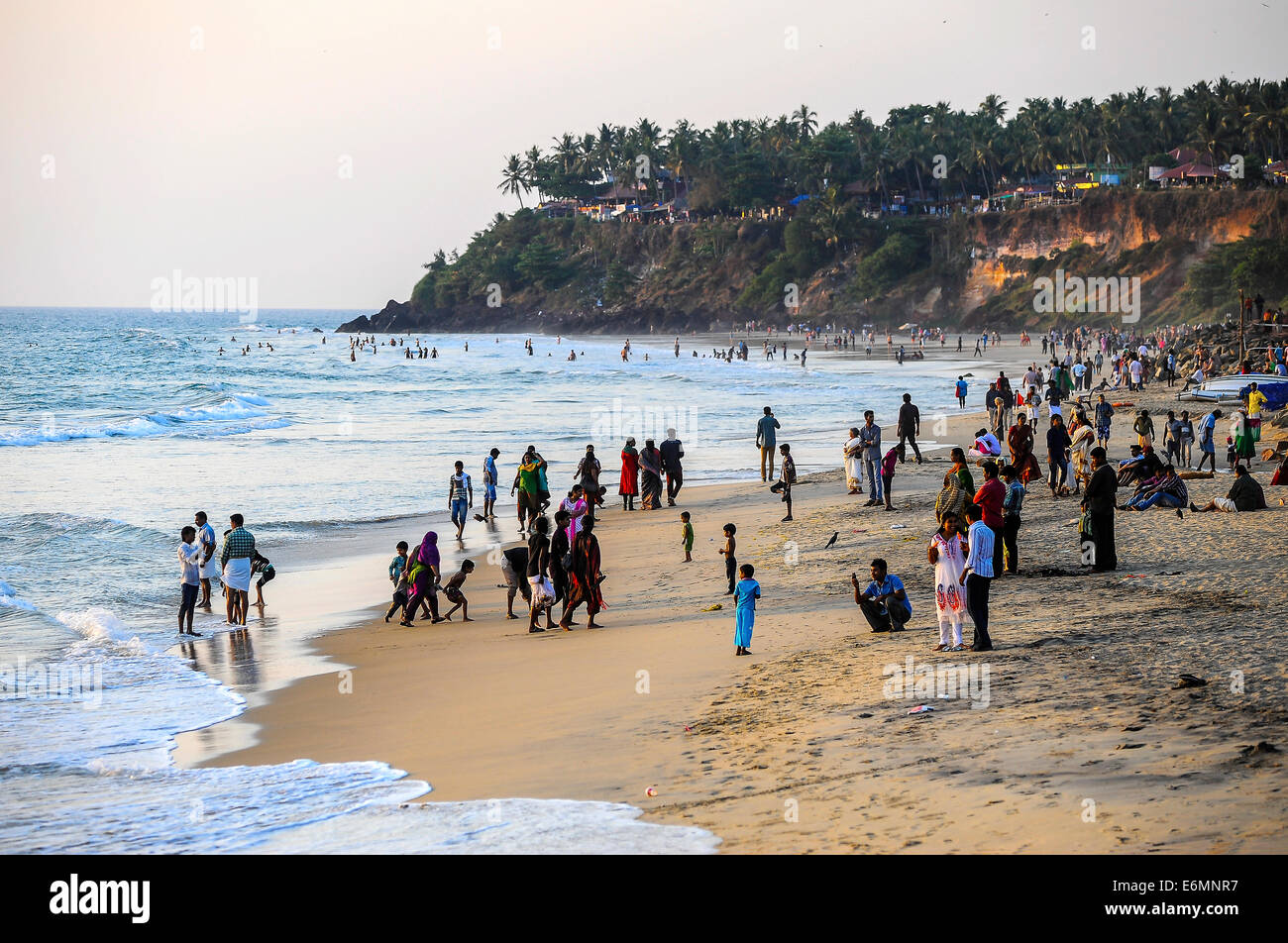 Beach with red cliffs, North Cliff, Arabian Sea, Varkala, Kerala, South ...