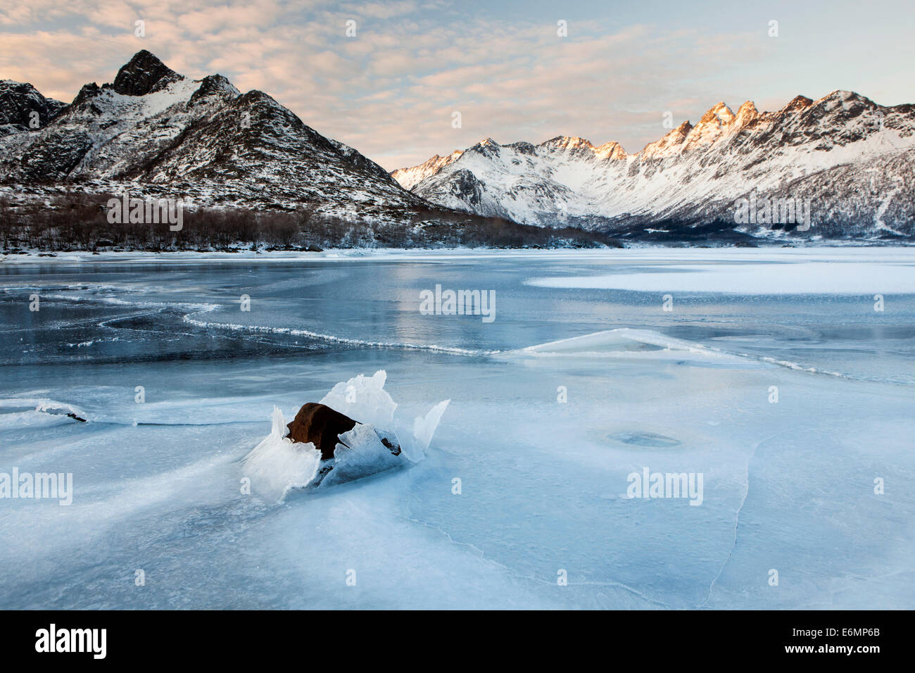 Frozen fjord in winter, Lofoten, Norway Stock Photo - Alamy