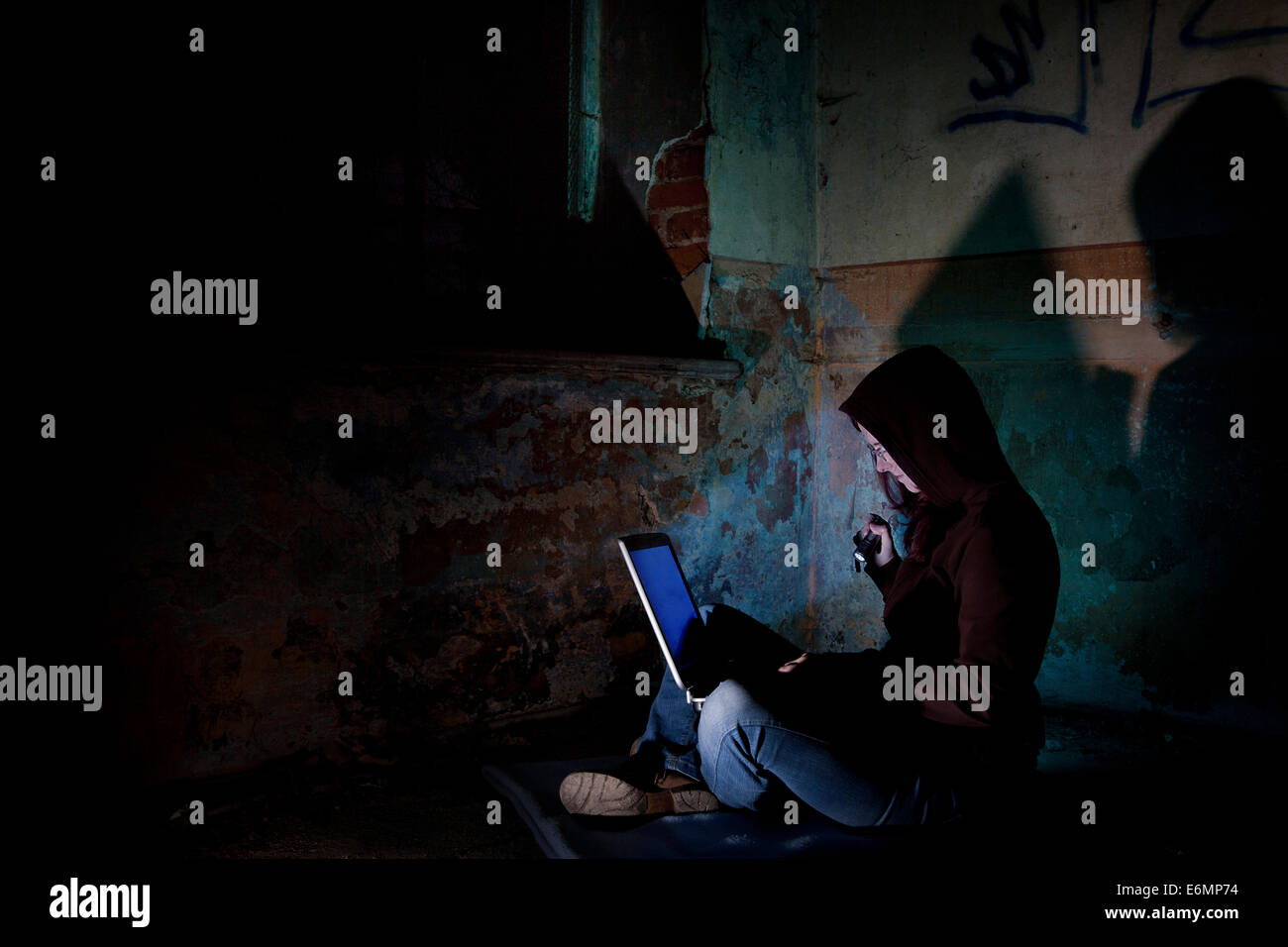Female computer hacker sitting laptop hi-res stock photography and ...
