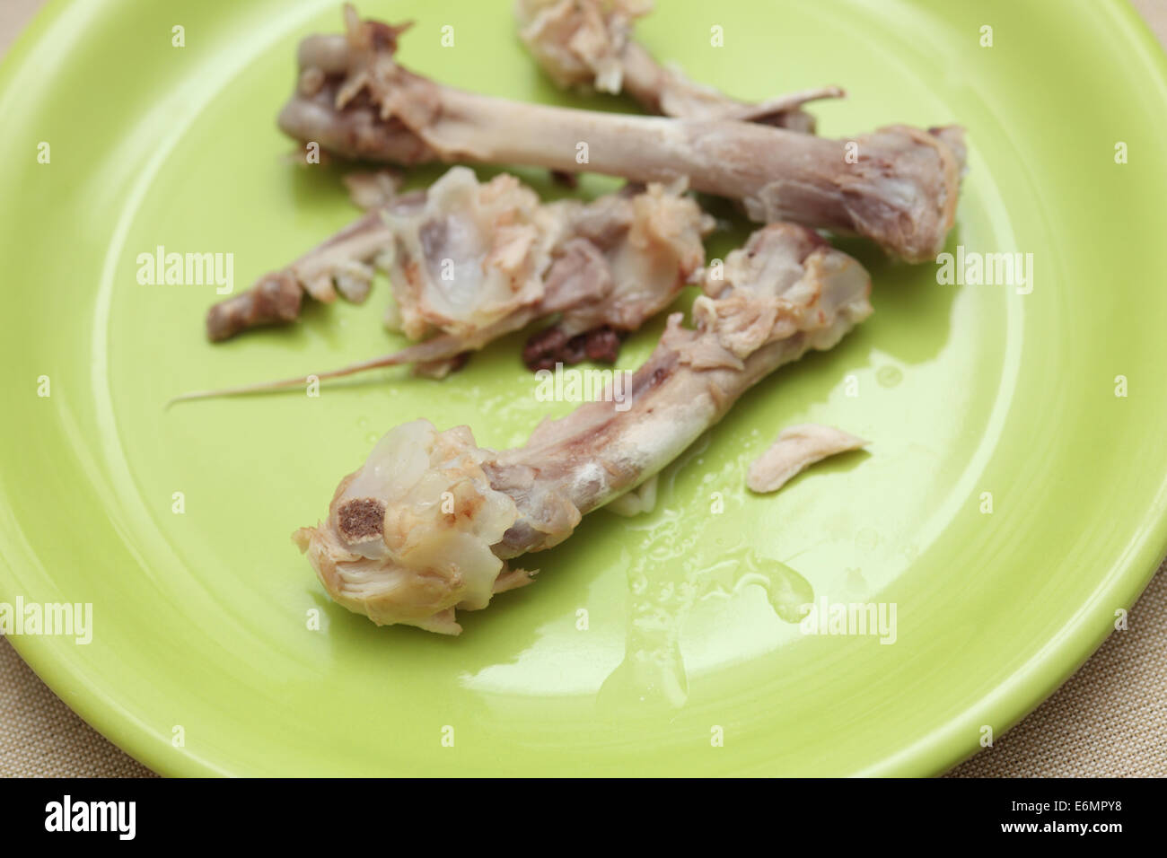 Eaten chicken legs on a plate Stock Photo - Alamy