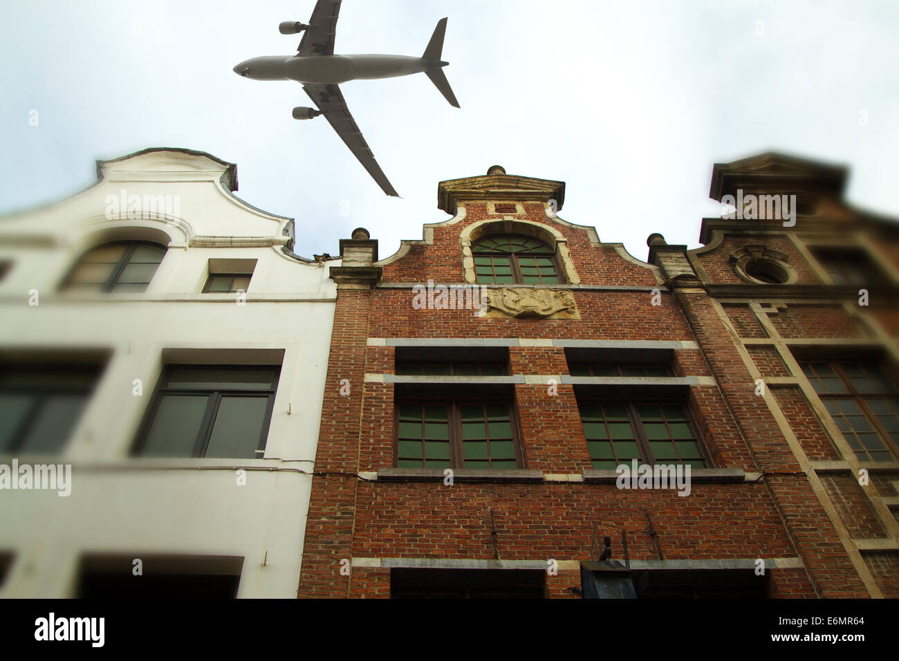 plane over the city of Brussels tilt - shift Stock Photo - Alamy