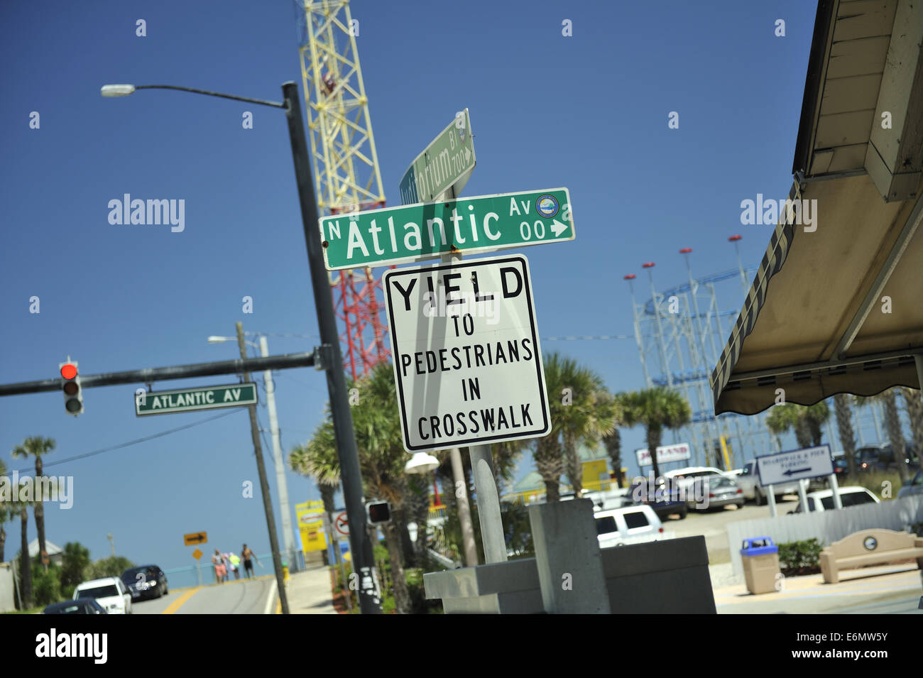 Street and traffic signs, Atlantic Avenue, Daytona Beach, Florida, USA ...