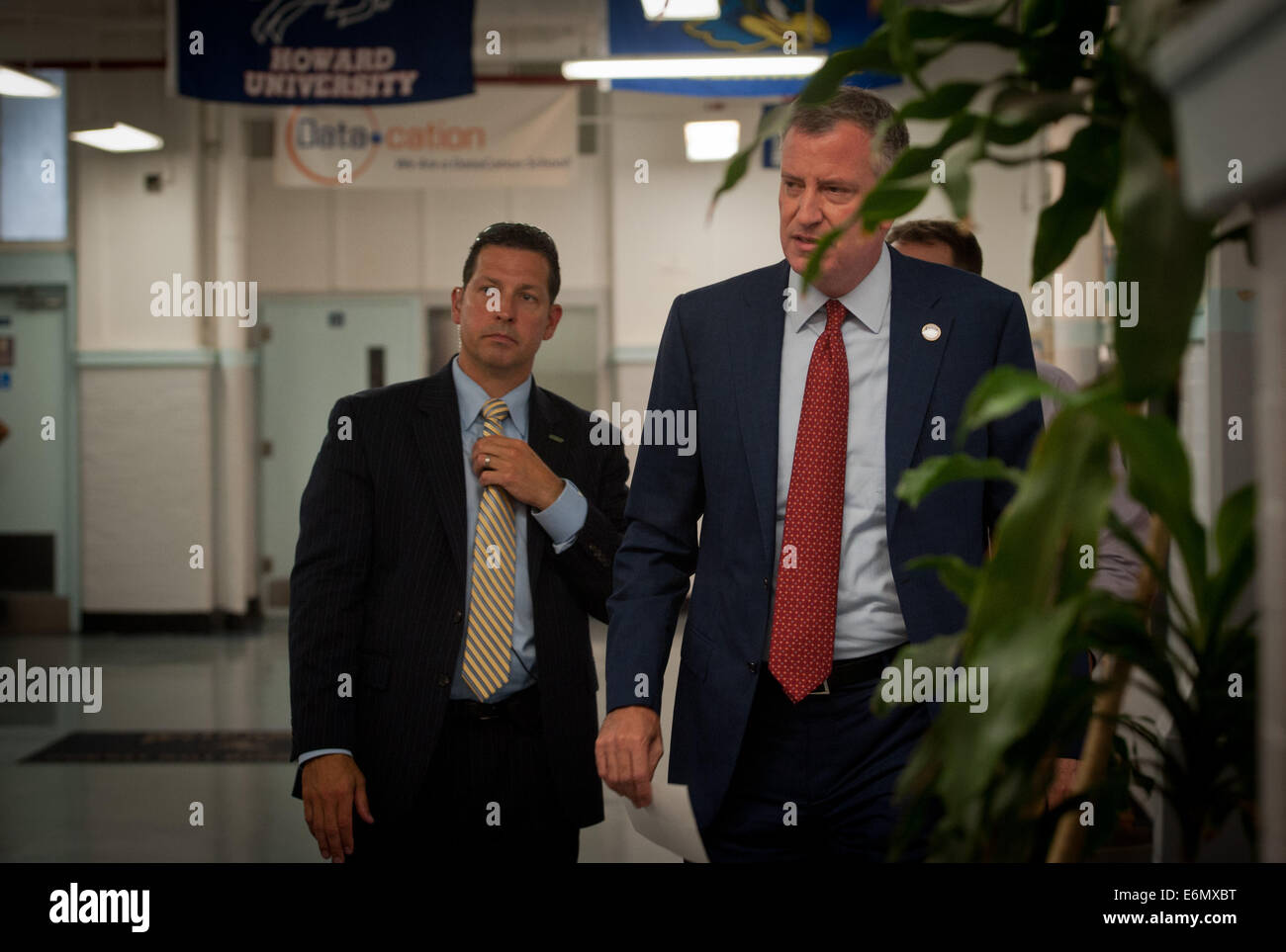 Brooklyn, New York, USA. 26th Aug, 2014. Mayor BILL DE BLASIO arrives as he announces a ...