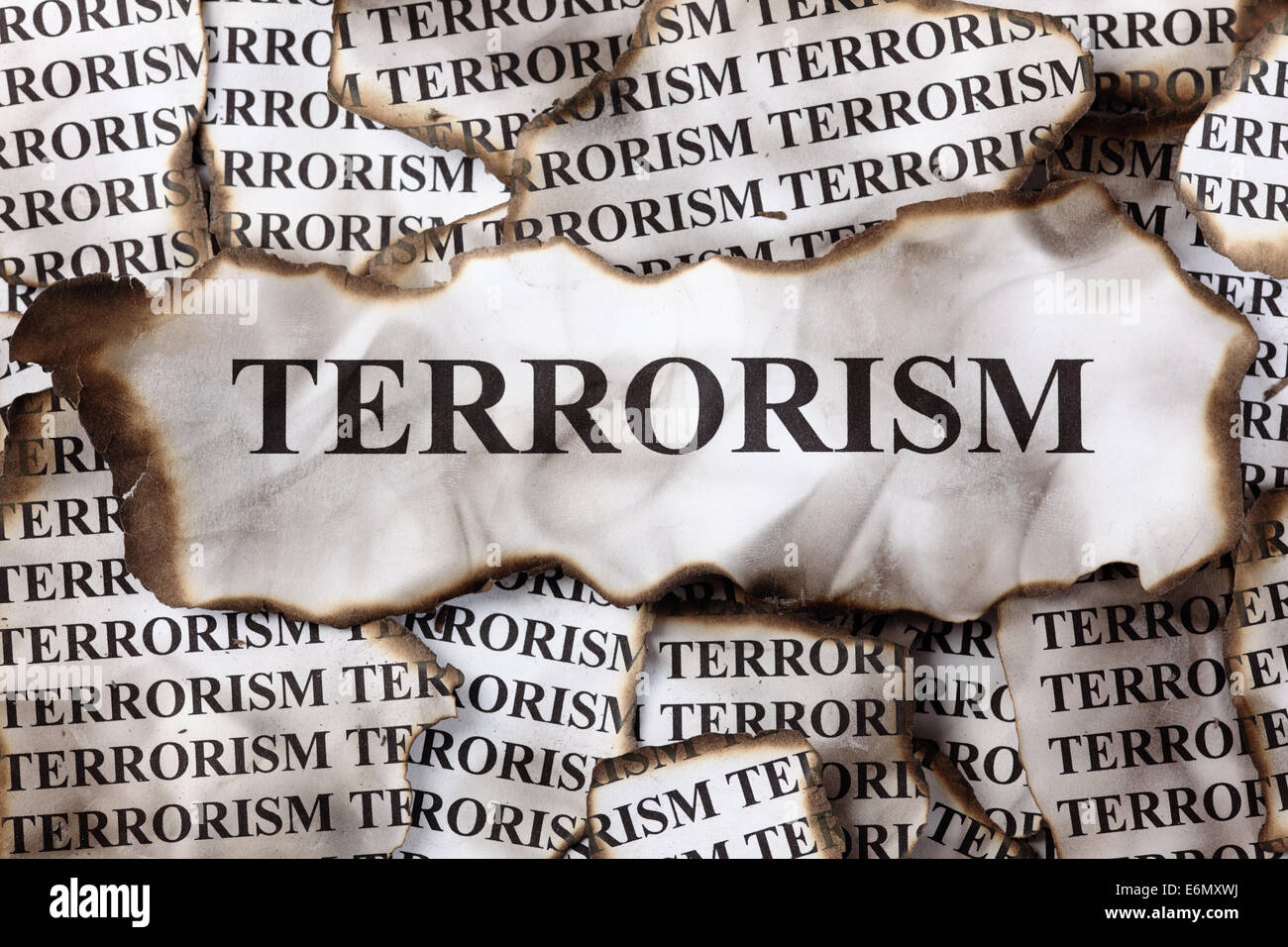 Burnt Terrorism. Burnt pieces of paper with the word "Terrorism Stock ...