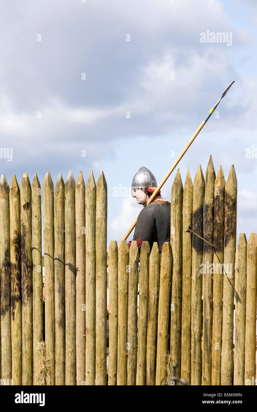 Viking sentry guarding the gates of a encampment at a reenactment Stock ...