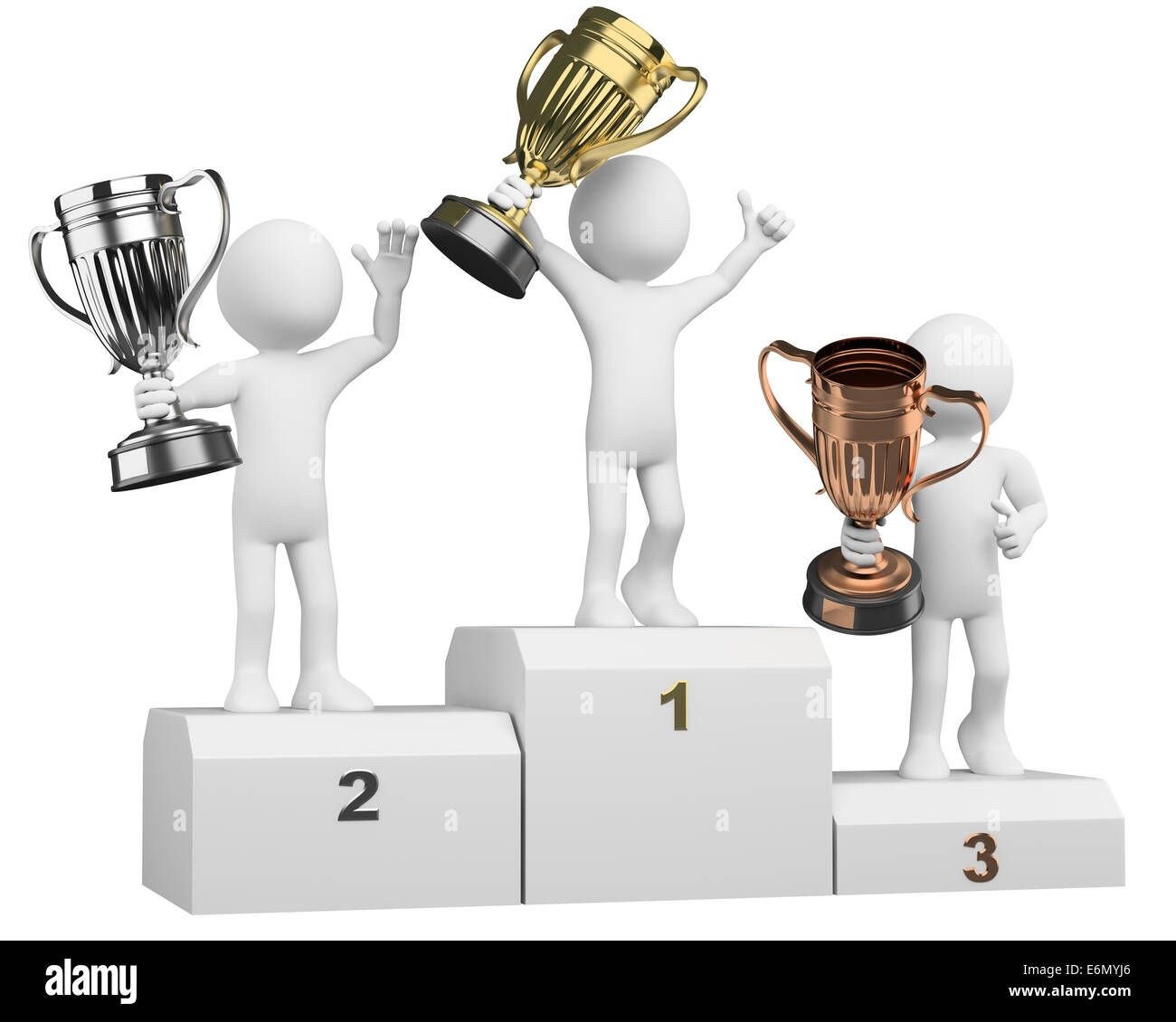 3D athletes on the podium of winners. Rendered at high resolution on a ...
