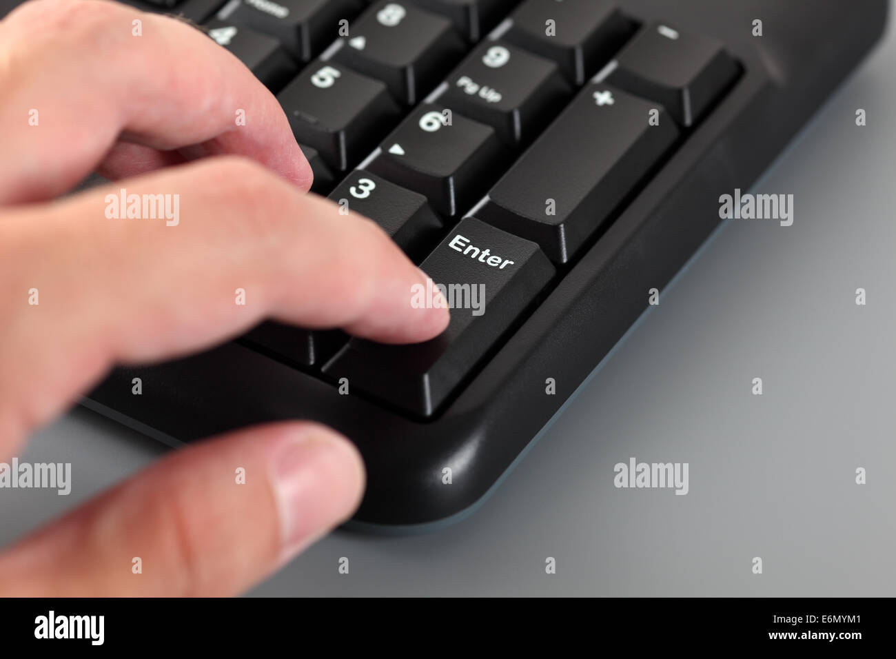 Man's hand typing on Numeric keypad of the black computer keyboard ...