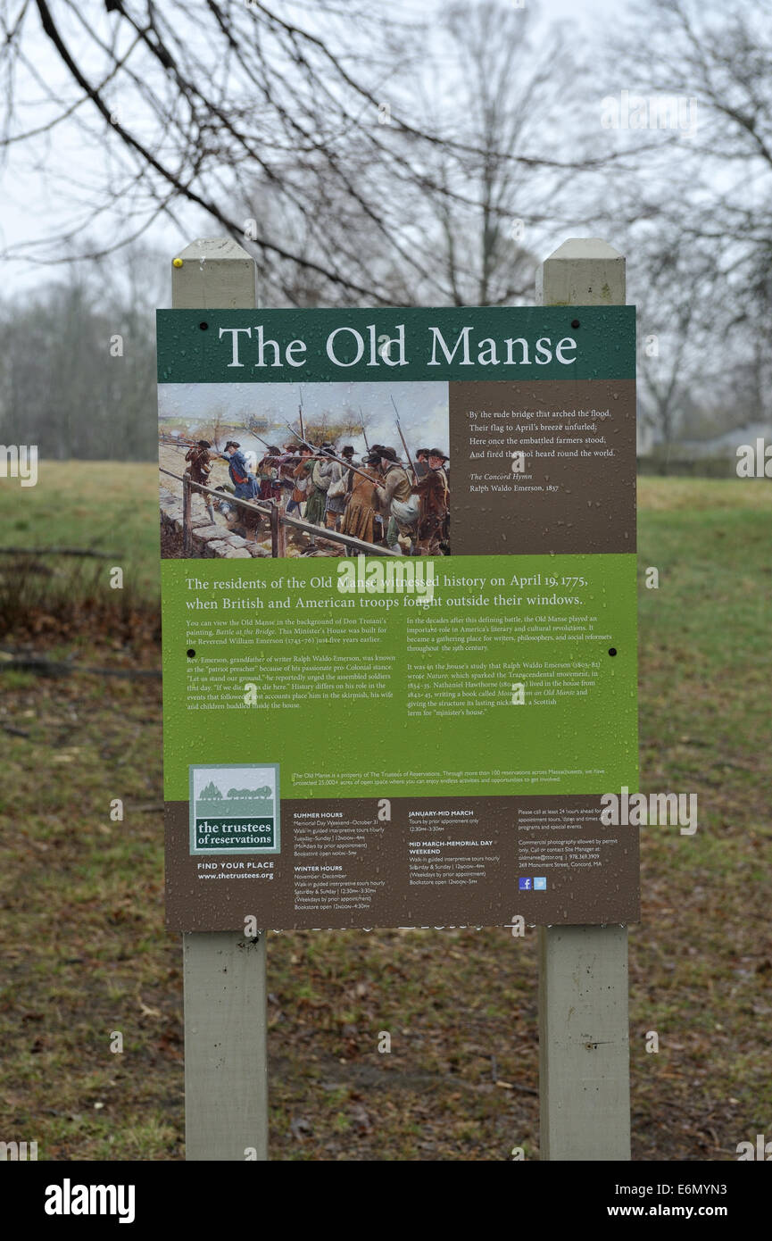Sign explaining history of The Old Manse, near Minute Man National ...