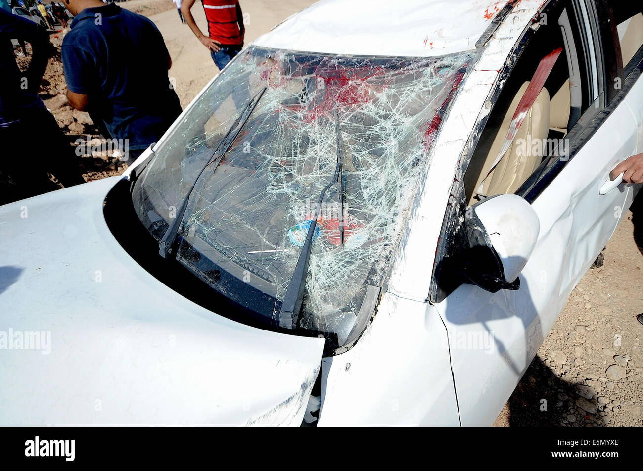 Duhok, Iraq. 27th Aug, 2014. A car that plunged into a ditch off the ...