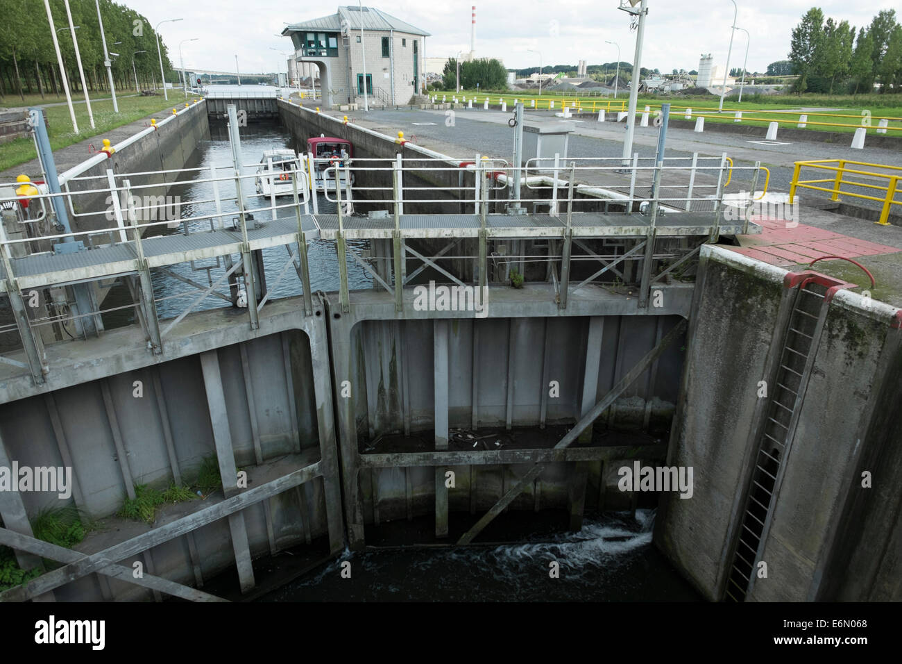 Lock on the Mons-Conde Canal in Belgium Stock Photo - Alamy