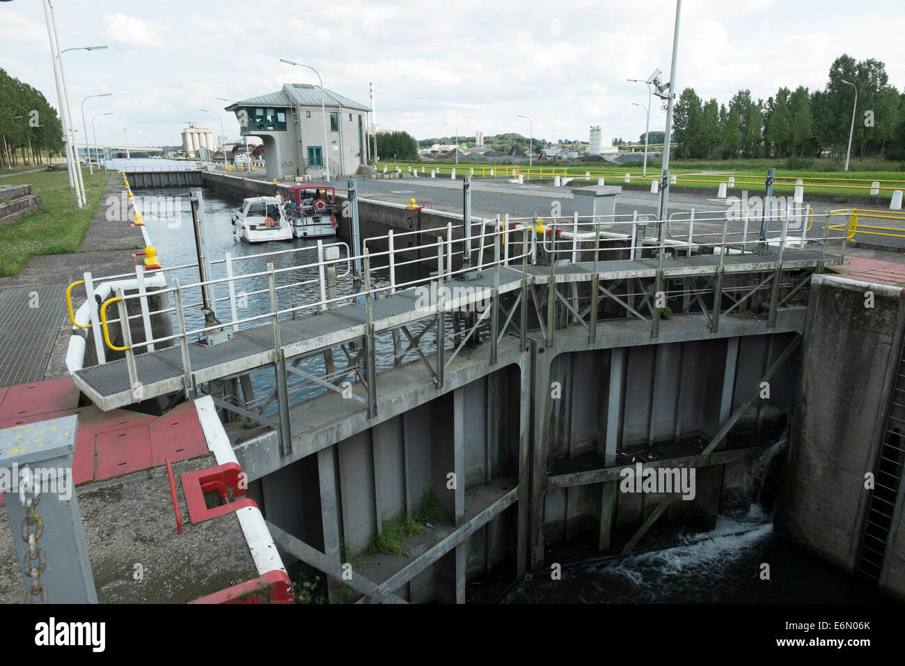 Lock on the Mons-Conde Canal in Belgium Stock Photo - Alamy