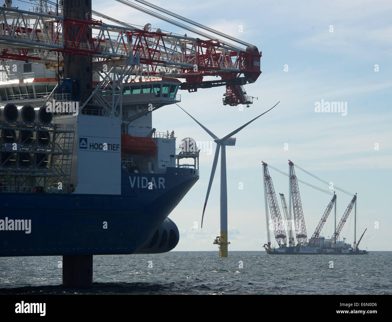 Sassnitz, Germany. 27th Aug, 2014. The jack-up vessel 'Vidar' loaded ...