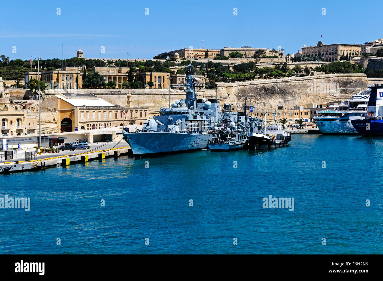 The grey painted Duke class Type 23 Frigate HMS Lancaster (F229) moored ...
