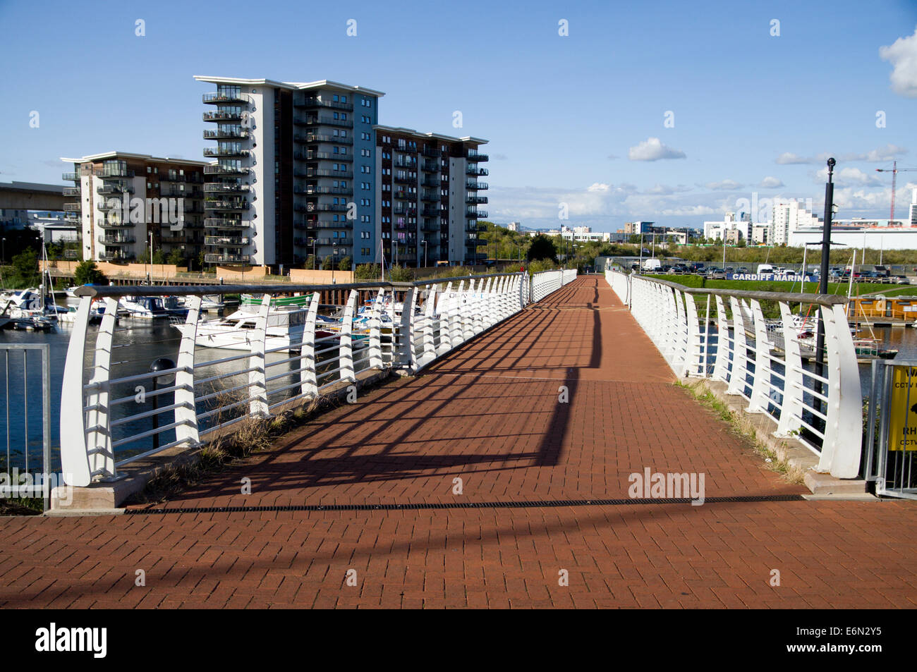 Pont Y Werin Bridge, crossing River Ely, Cardiff Bay, Wales Stock Photo ...