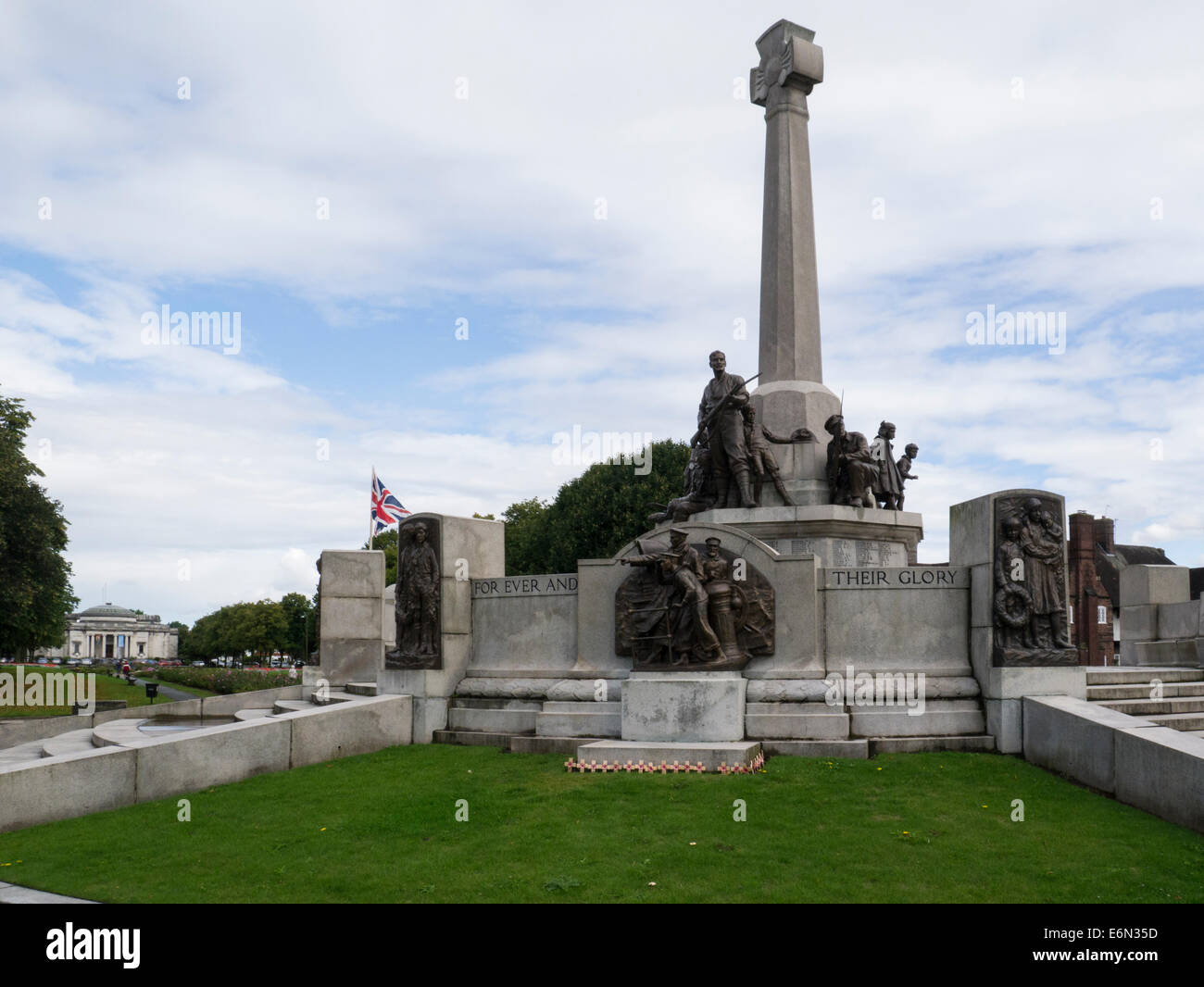 Port Sunlight War Memorial a granite runic cross with bronze statues ...
