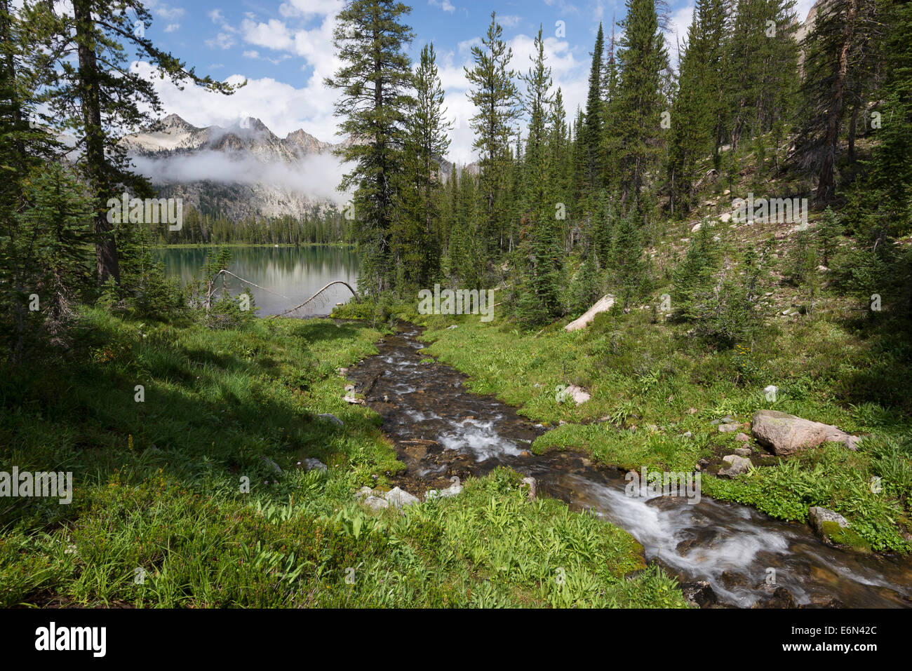 Stream flowing into a lake in Idaho's Sawtooth Mountains Stock Photo ...