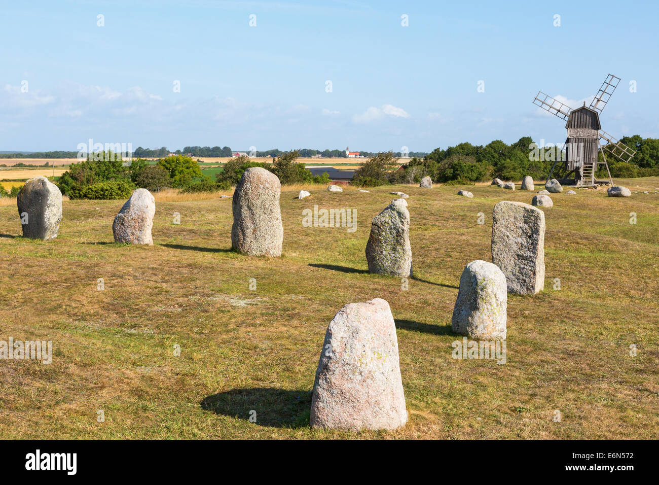 Ancient monuments with stone ship on a field Stock Photo - Alamy