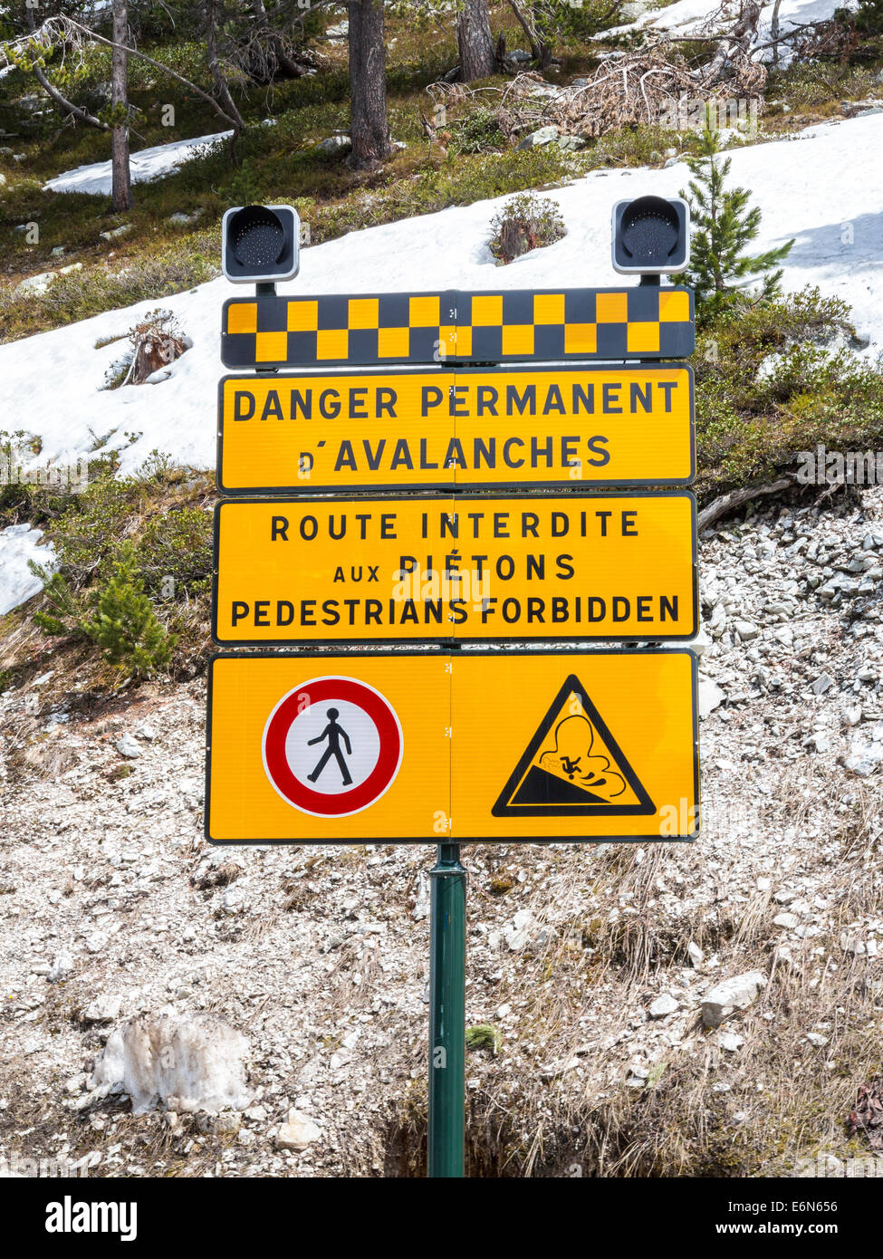 Avalanche warning signs in Les Arcs 1850 ski resort, Savoie, France ...