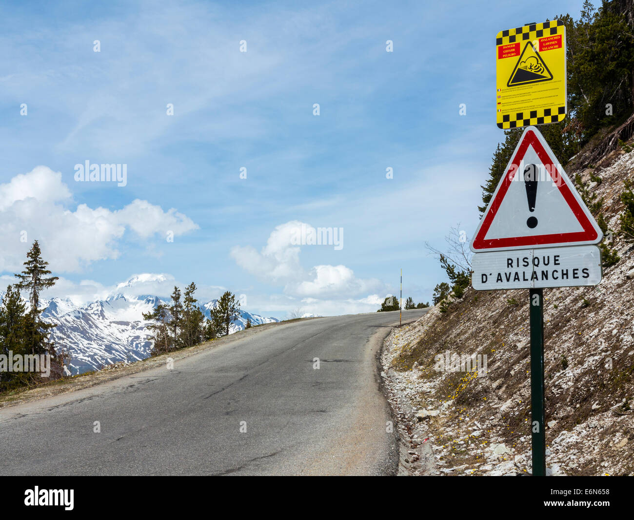 Avalanche warning signs in Les Arcs 1850 ski resort, Savoie, France ...