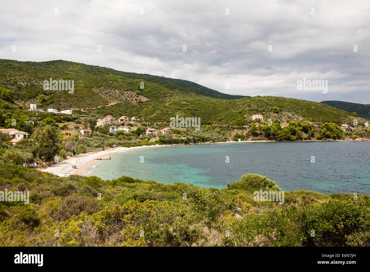 General view of Glyfa beach in Steni Vala village, Alonnisos, Greece on ...