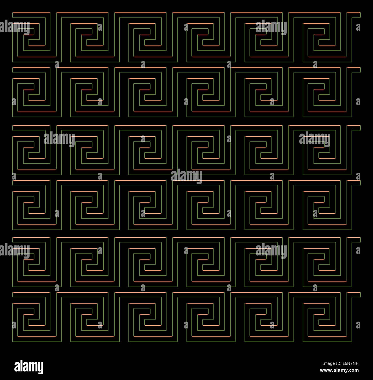 Continuous lines turning back on themselves, repeating., golden edge ...