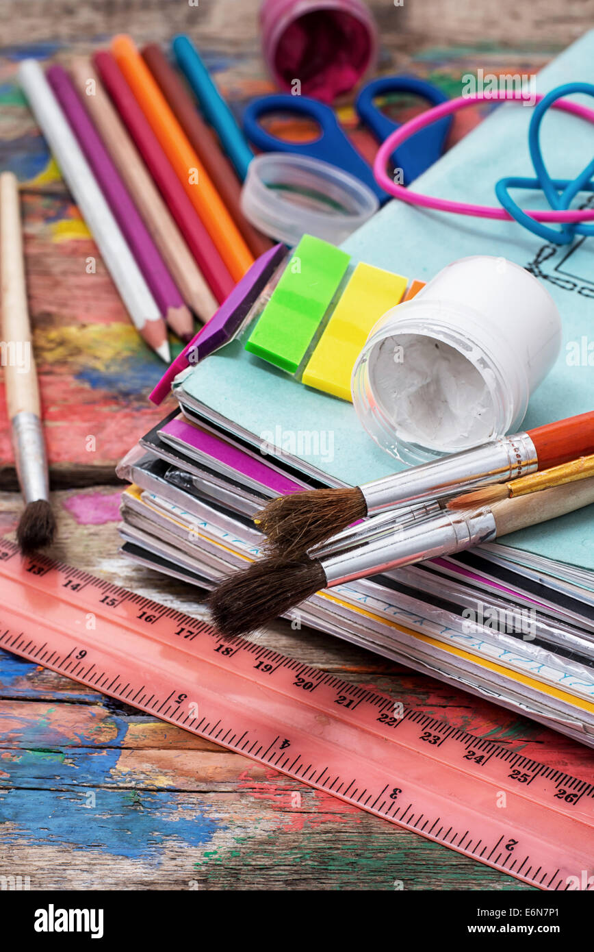 composition with the notebook,pencil,bow schoolgirl first year pupil ...
