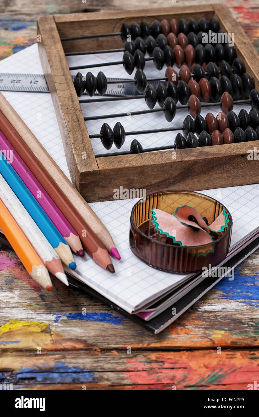 composition with the notebook,pencil,bow schoolgirl first year pupil ...