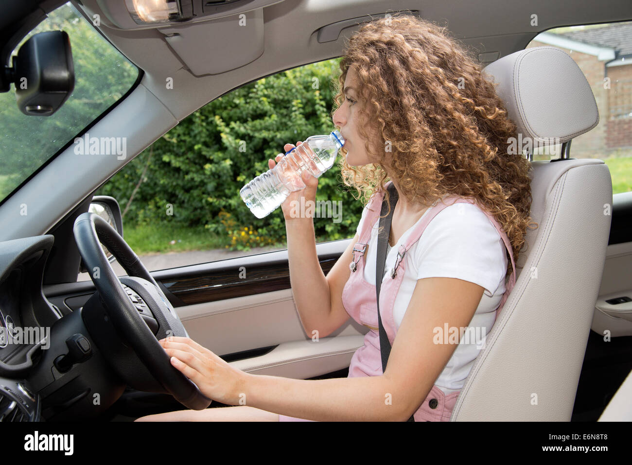 Young female driver holding bottle of drinking water Stock Photo - Alamy