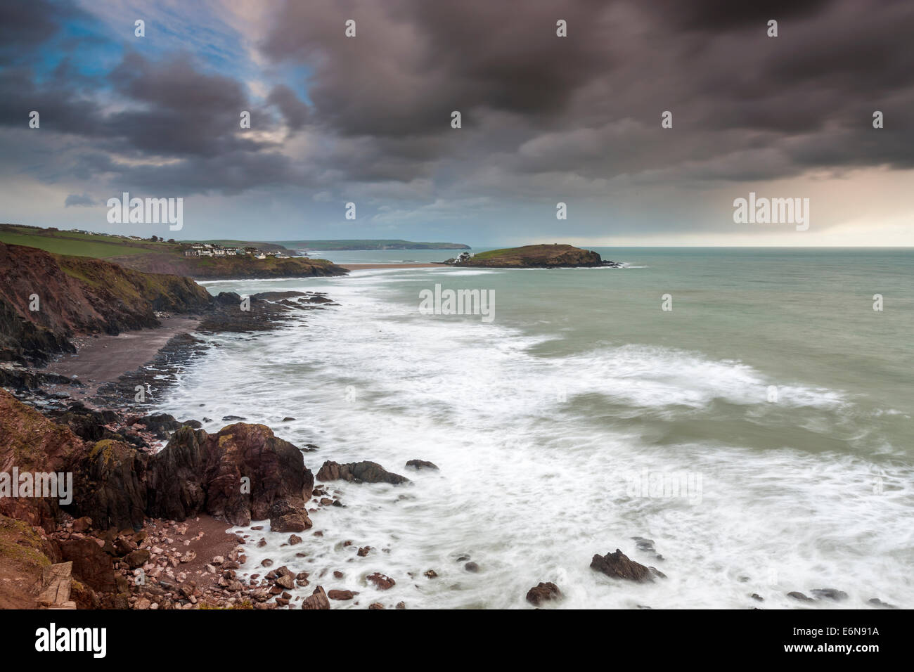 View over Bigbury Bay from Toby's Point, Ringmore, South Hams, Devon ...