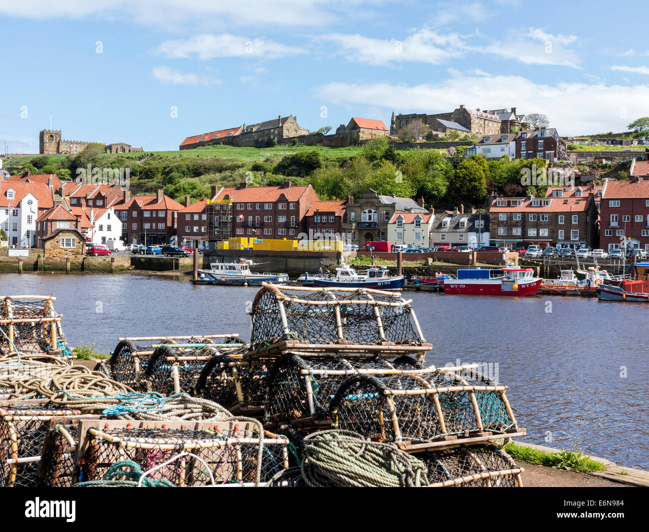 Crab pots and the harbour at Whitby, North Yorkshire, England Stock ...