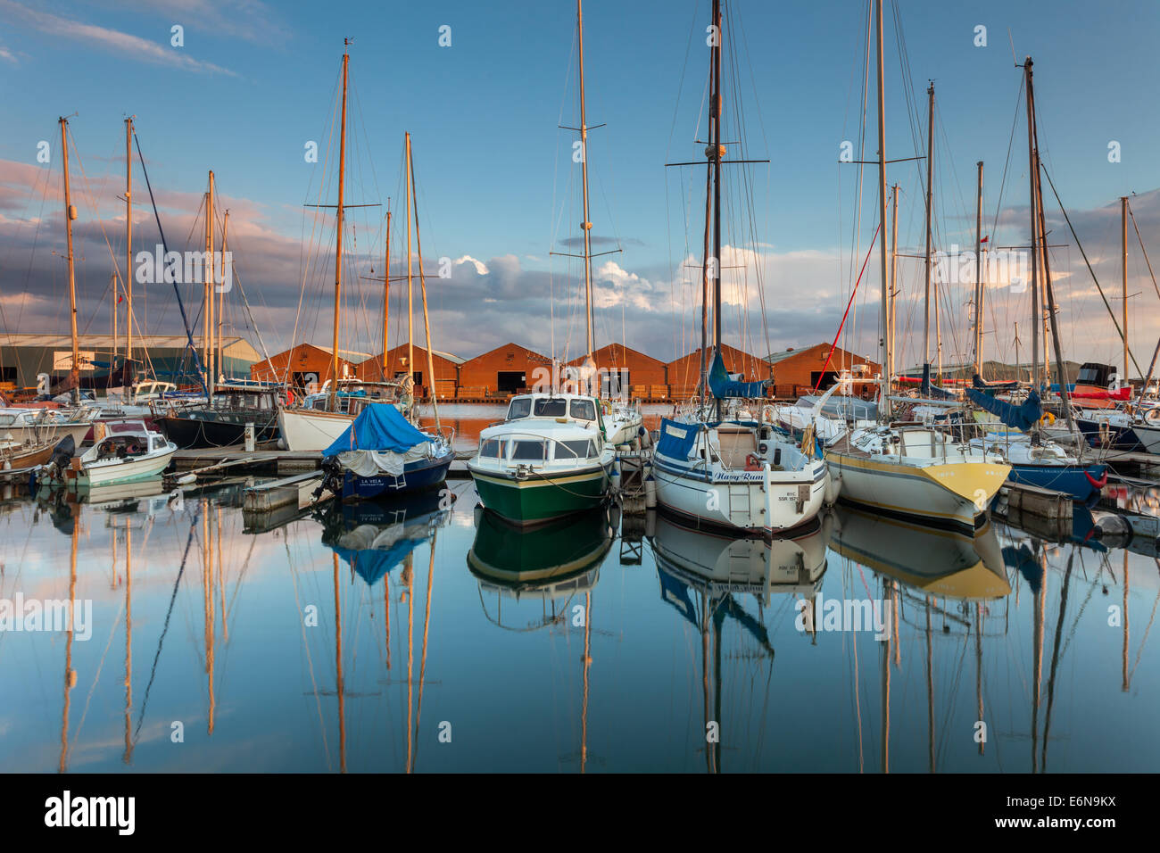 Sunset at Shoreham Port in Southwick, West Sussex, England Stock Photo ...